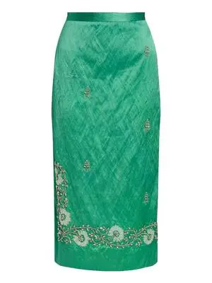 Erdem Floral-embroidered Midi Skirt - Green