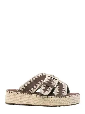 Mou Buckle Strappy Platform Sandals - Brown