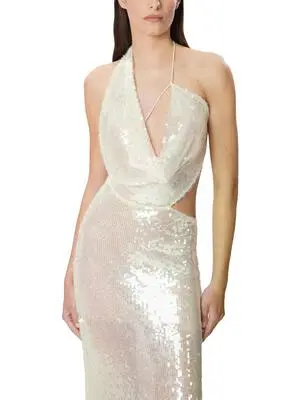 AMAZUIN Asymmetric Draped Maxi Dress - Neutrals
