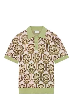 Drole De Monsieur Floral-tapestry Knit Polo Shirt - Neutrals