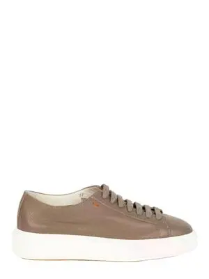 Santoni Leather Lace-Up Sneakers Neutrals