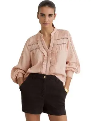 REISS Clemmie Cotton Cheesecloth Long-sleeve Top - Pale Pink