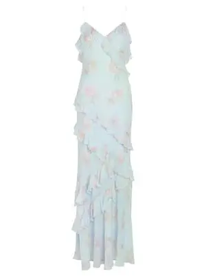 LoveShackFancy Rialto Floral-pattern Maxi Dress - Blue