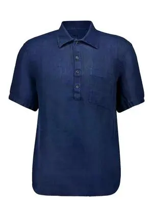 120% Lino Button Regular Fit Shirt - Blue
