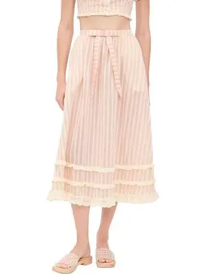For Love & Lemons Naomi Midi Skirt With Lace Trim - Red