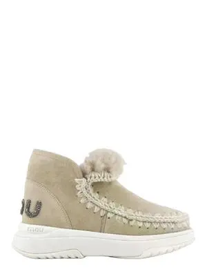 Mou Glitter Logo Embellished Knit Trim Sneakers - Neutrals