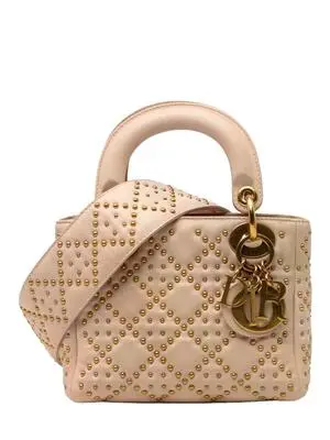 Dior 2017 Mini Lambskin Cannage Studded Lady Dior Satchel Brown