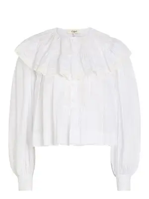 Chloé Ruffled Cotton Blouse - Off White