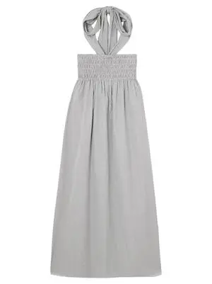 Maria Mcmanus Smocked Pinstriped Poplin Halterneck Midi Dress - Black