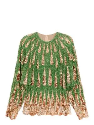 VALENTINO Valentino Embellished Chiffon Top With Sequin Embroidery