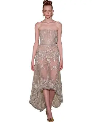 GEORGES HOBEIKA Embellished High-low Midi Dress - Grey
