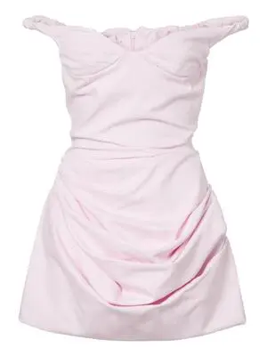 Magda Butrym Gathered Off-shoulder Denim Minidress - Pink