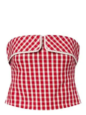 Posse Ebony Gingham Lace-Trimmed Top Red