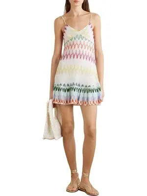 Missoni Scalloped Striped Metallic Crochet-knit Mini Dress Multi