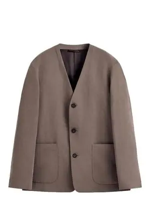 Cos Collarless Linen-blend Blazer - Brown