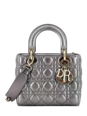 Dior My Abcdior Lady Metallic Cannage Quilt Leather Shoulder Bag - Grey