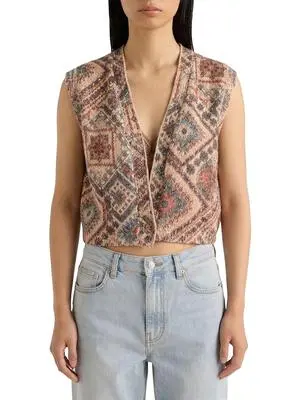 Momoni Vintage Ethnic Pattern Cotton Blend Vest - Multicolor