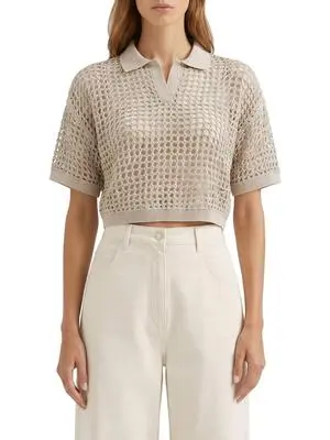 Brunello Cucinelli Sequined Silk And Linen Knit Polo - Ivory