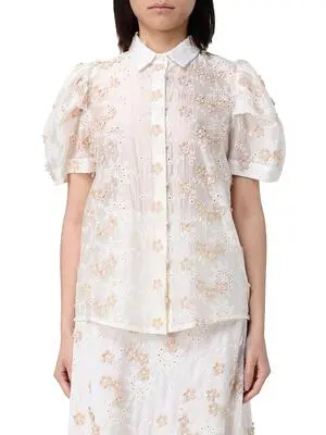 HANITA Hanita Sangallo Lace Shirt With Puff Sleeves