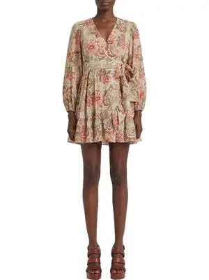 Zimmermann Zimmermann Floral Print Cotton Wrap Mini Dress Sage