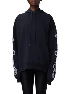Balenciaga Oversized Cotton Hooded Sweatshirt With Logo - Black