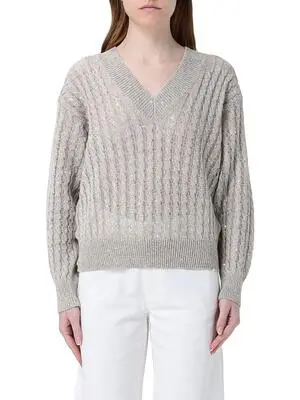 Brunello Cucinelli Brunello Cucinelli V-Neck Knit With Sequin Embellishment Beige