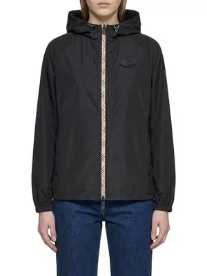 Burberry Nylon Hooded Zip-up Jacket - Black