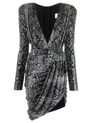 Philipp Plein Plunging V-neck Rhinestone Mini Dress - Silver