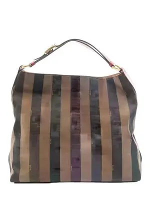 Fendi Pecan Striped Shoulder Bag - Black