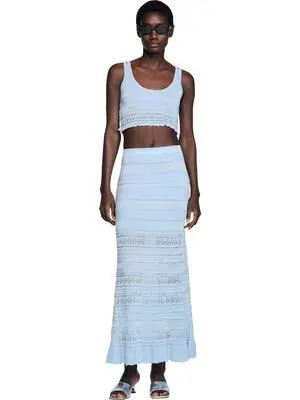 Sandro Pointelle Knit Crop Top - Sky Blue