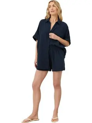 PACT Organic Cotton Coastal Double Gauze Shorts - Navy