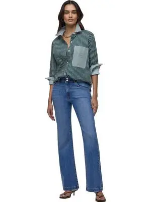 Hudson Jeans Dana Flap Pocket Flare Jeans In Medium-dark Indigo - Tranquil