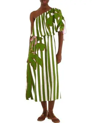 Farm Rio Piped Cutout Linen-Blend Midi Dress In Green - 40% Off |  Editorialist