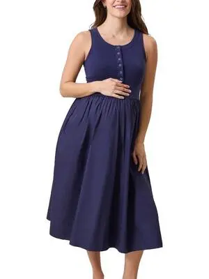 KINDRED BRAVELY Kindred Bravely Charlotte Mixed Media Maternity & Nursing Midi Dress Navy