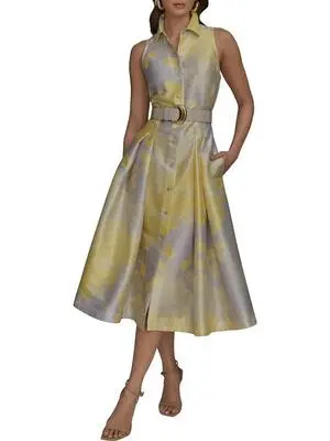 Donna Karan New York Floral Print Sleeveless Midi Shirt Dress - Limoncello Multi
