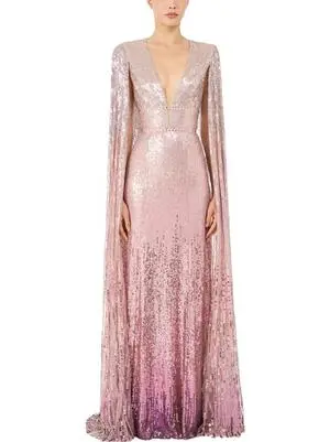 Jenny Packham Sequin-embellished Maxi Gown With Cape Sleeves - Sugar