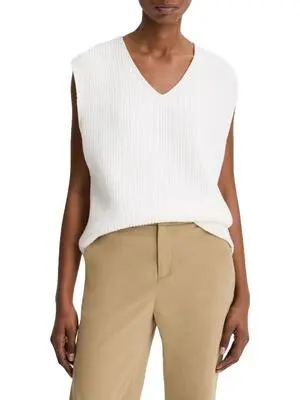 Vince Relaxed V-neck Cotton-blend Sweater Vest - Optic White