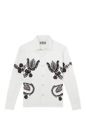 KARTIK RESEARCH Bead-embellished Embroidered Cotton-poplin Shirt - Neutrals
