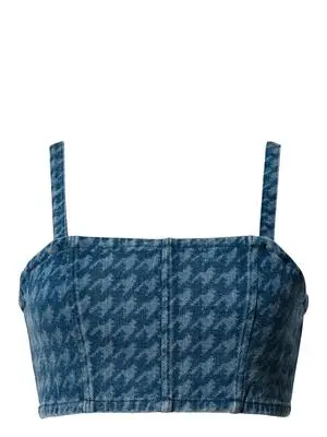 Perfect Moment Houndstooth Denim Bralette - Denim-houndstooth