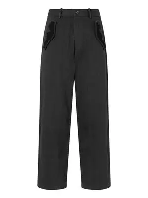 KARTIK RESEARCH Straight-leg Embroidered Cotton-twill Trousers - Black