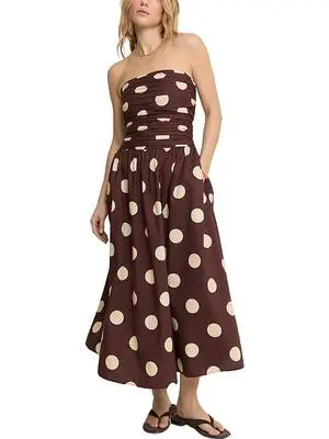 NOBODY'S CHILD Felicity Polka Dot Midi Dress - Brown