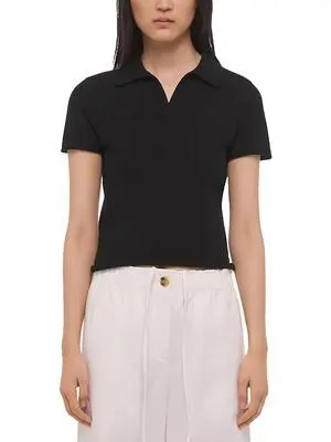 Helmut Lang Ribbed Polo Top - Black