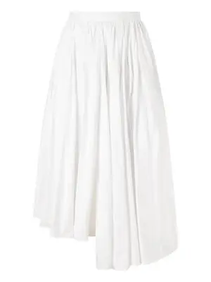 SELF-PORTRAIT Asymmetric Gathered Cotton-poplin Midi Skirt - White