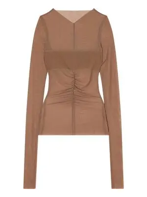 Rick Owens Ruched Stretch-mesh T-shirt - Neutrals