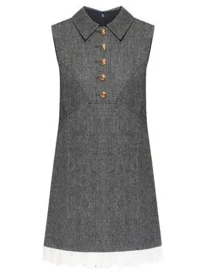 SELF-PORTRAIT Lace-trim Herringbone Mini Dress - Grey