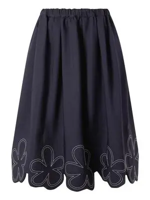 Comme Des Garçons Embroidered Gabardine Midi Skirt - Blue