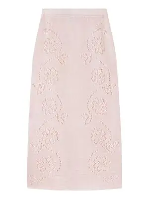 Calle Del Mar Embroidered Knitted Midi Skirt - Pink