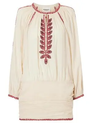 MARANT ETOILE Ludy Floral-embroidered Organic Cotton Mini Dress - Beige