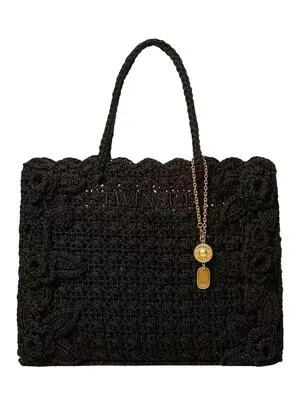 TWINSET Floral Appliqué Tote Bag - Black
