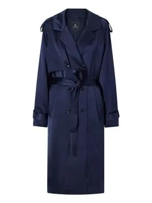 ANINE BING Rickie Double-breasted Belted Satin Trench Coat - Blue